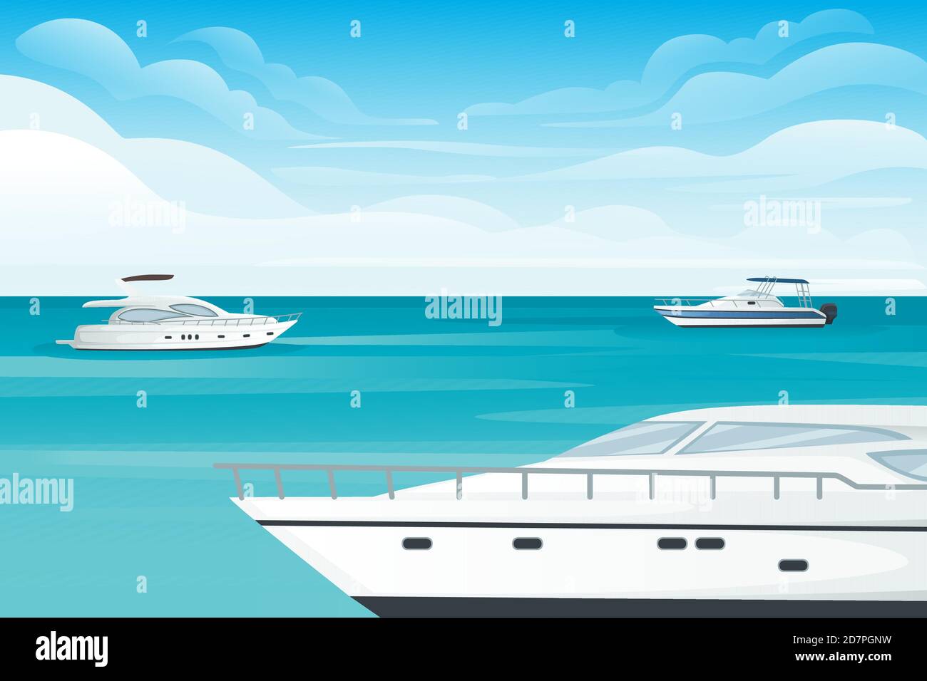 Motor yacht floating on the blue sea or ocean landscape summer day with ...