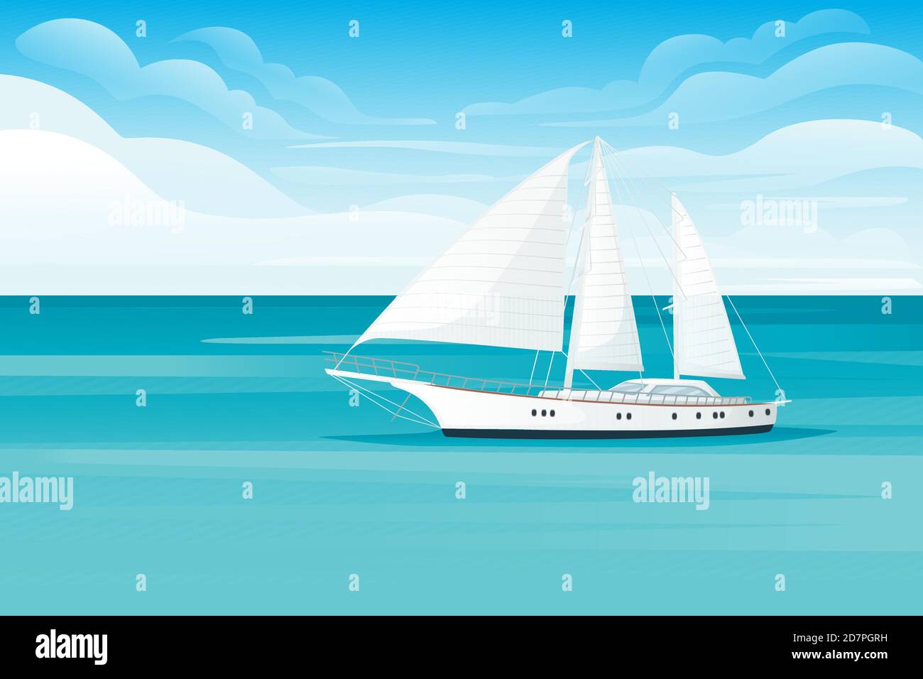 Sailing yacht floating on the blue sea or ocean landscape summer day ...