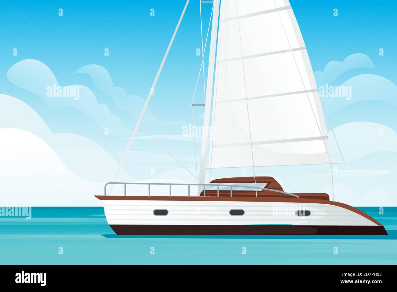 Sailing yacht floating on the blue sea or ocean landscape summer day ...