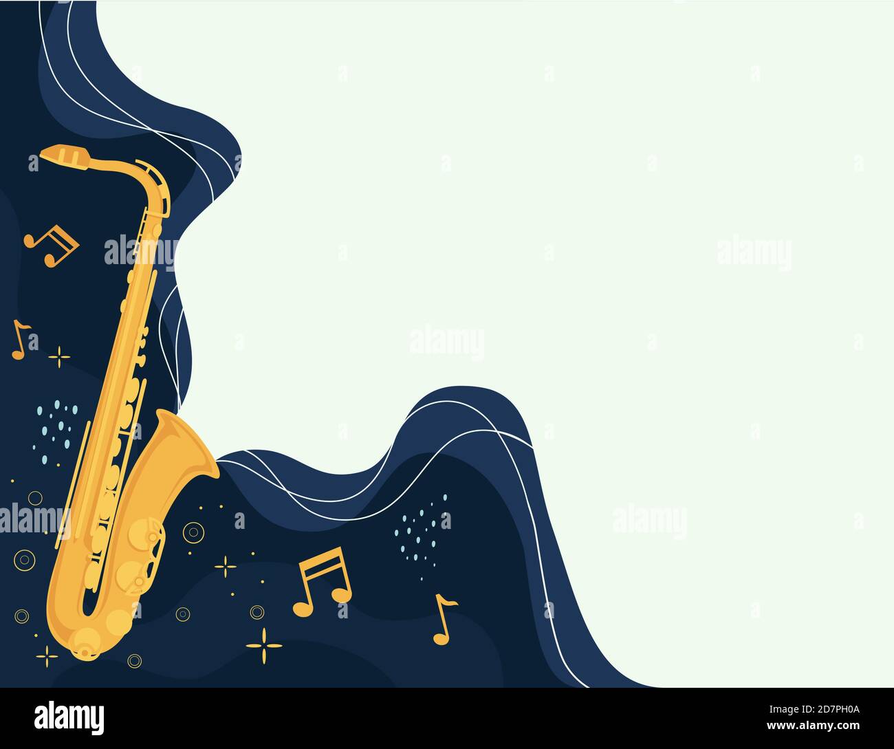 Saxophone musical instrument with flowing musical notes flat vector ...