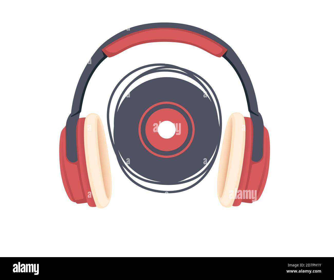 Old retro style professional headphone red color with white leather ...