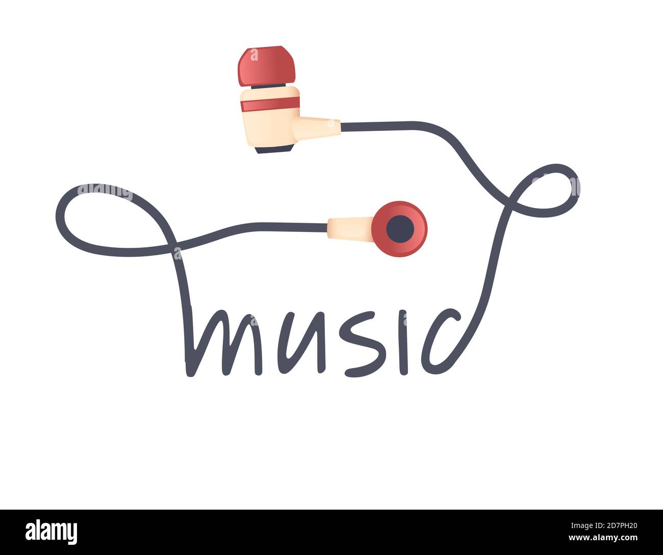 Music label sign with style black cable and headset for audio flat ...