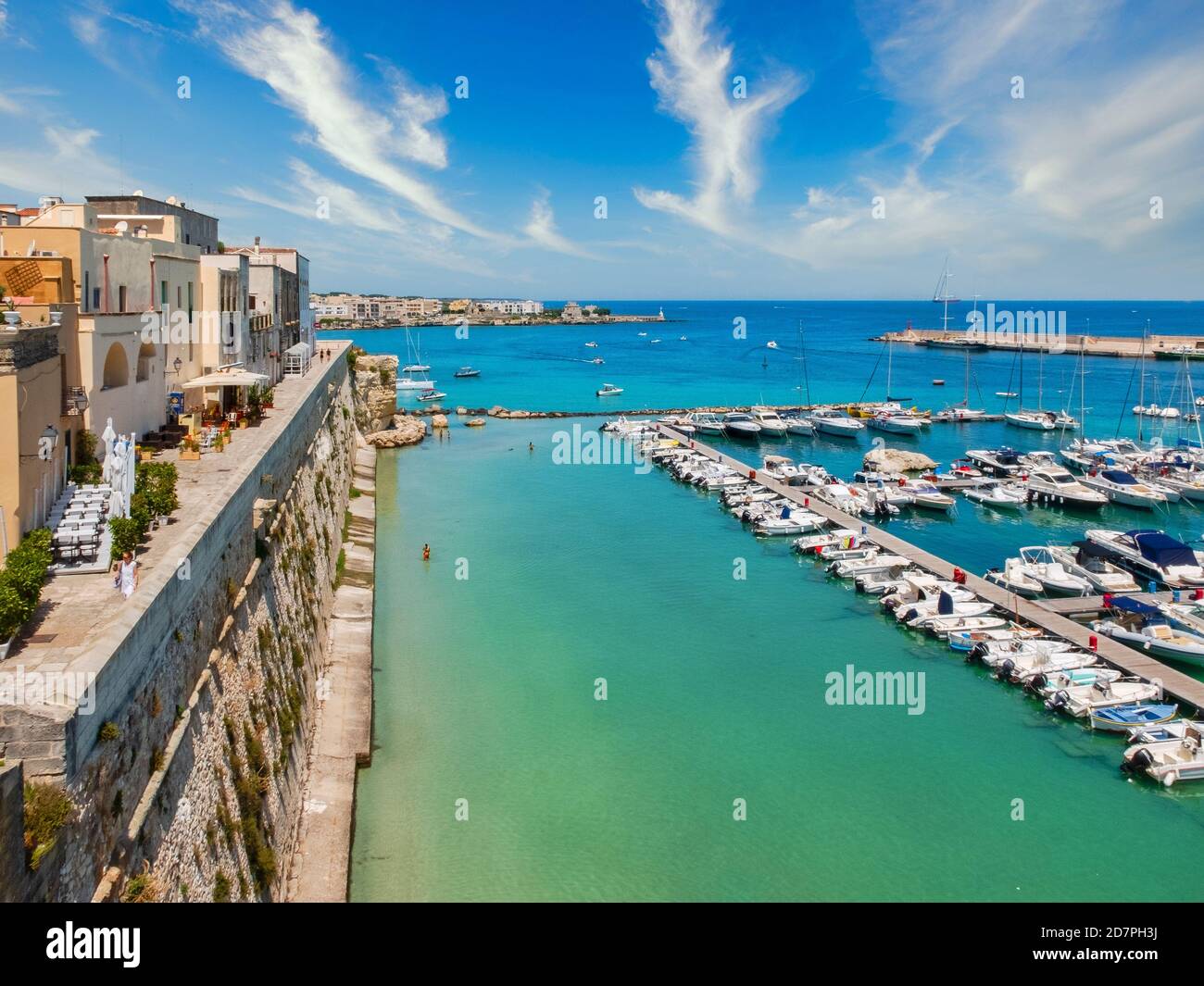 Tourist port under the ancient walls of Otranto overlooking a ...