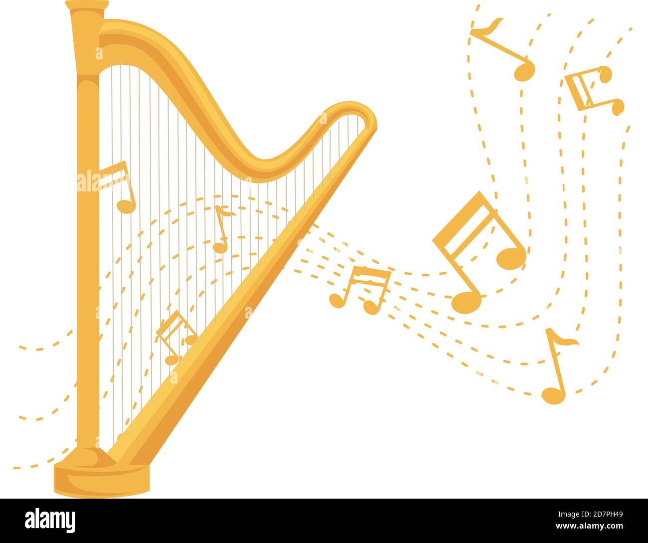 Classic golden greek hair with flowing golden musical notes flat vector ...