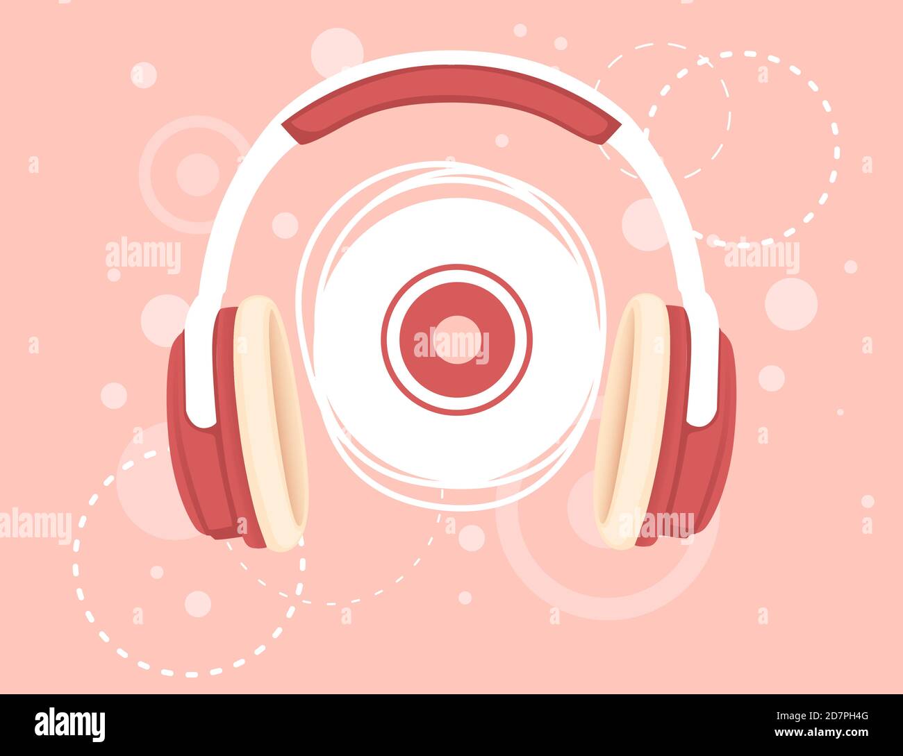 Old retro style professional headphone red color with white leather ...