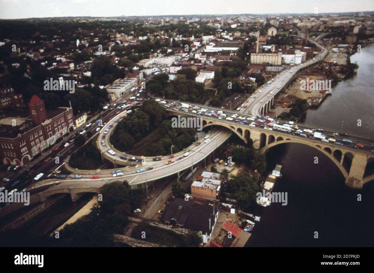The Key Bridge to Virginia crosses the Potomac at Georgetown ca. 1973 ...