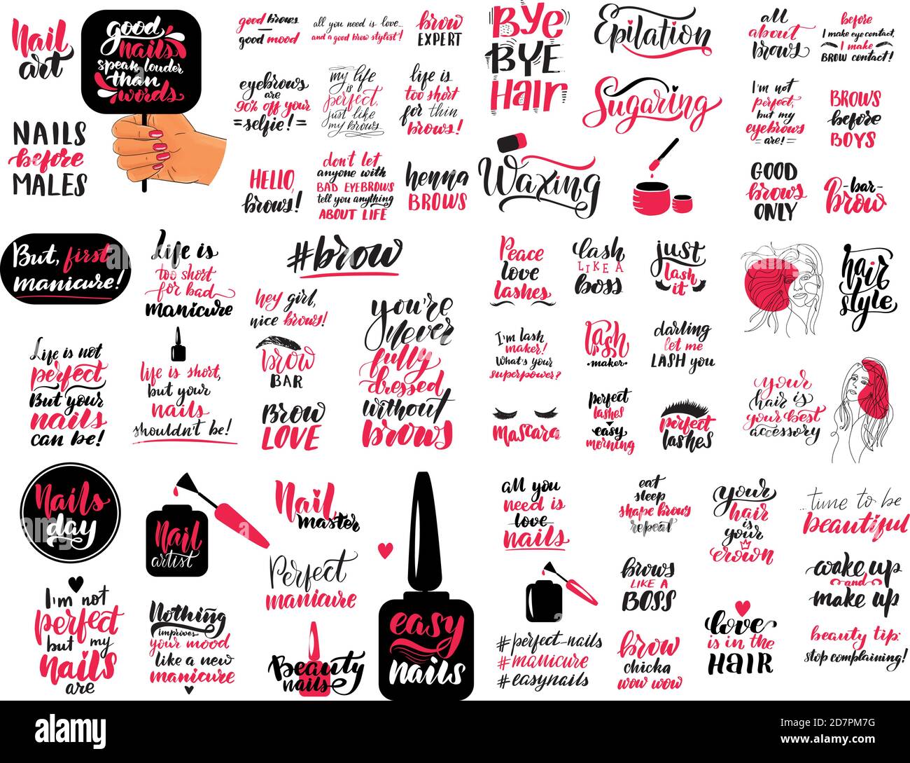 Lettering beauty set. Sweet cute inspiration typography. Calligraphy ...