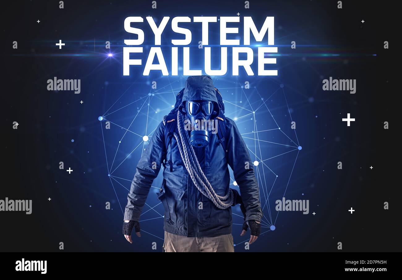 Mysterious hacker with SYSTEM FAILURE inscription, online attack ...