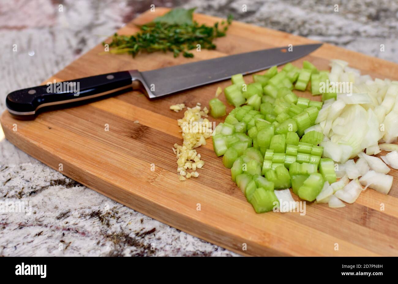 Healthy organic vegetables diced and chopped ready for making soups and ...