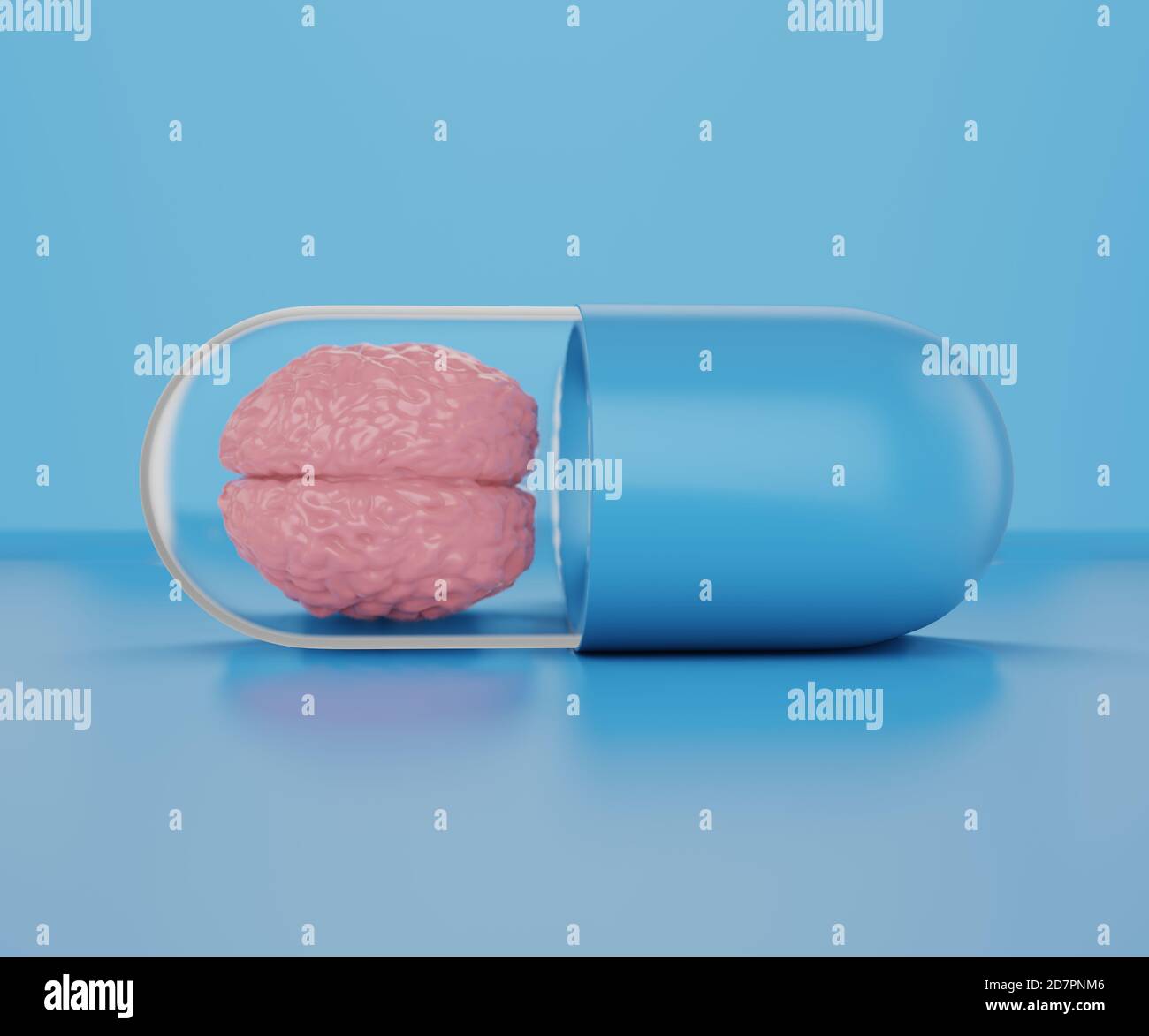 blue pill filled brain on blue background, nootropic for the brain or ...