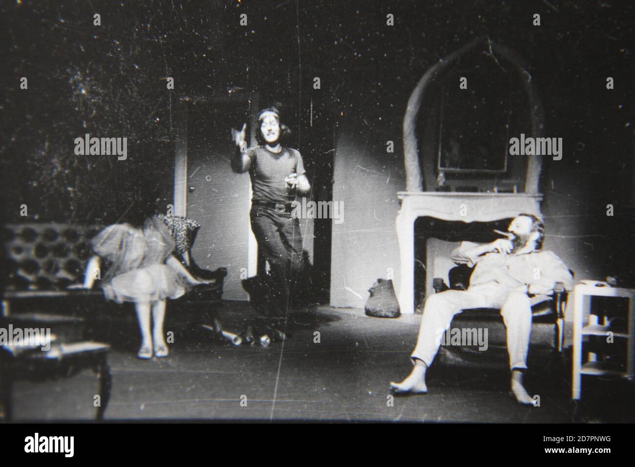 Fine 1970s vintage black and white photography of actors putting on a ...