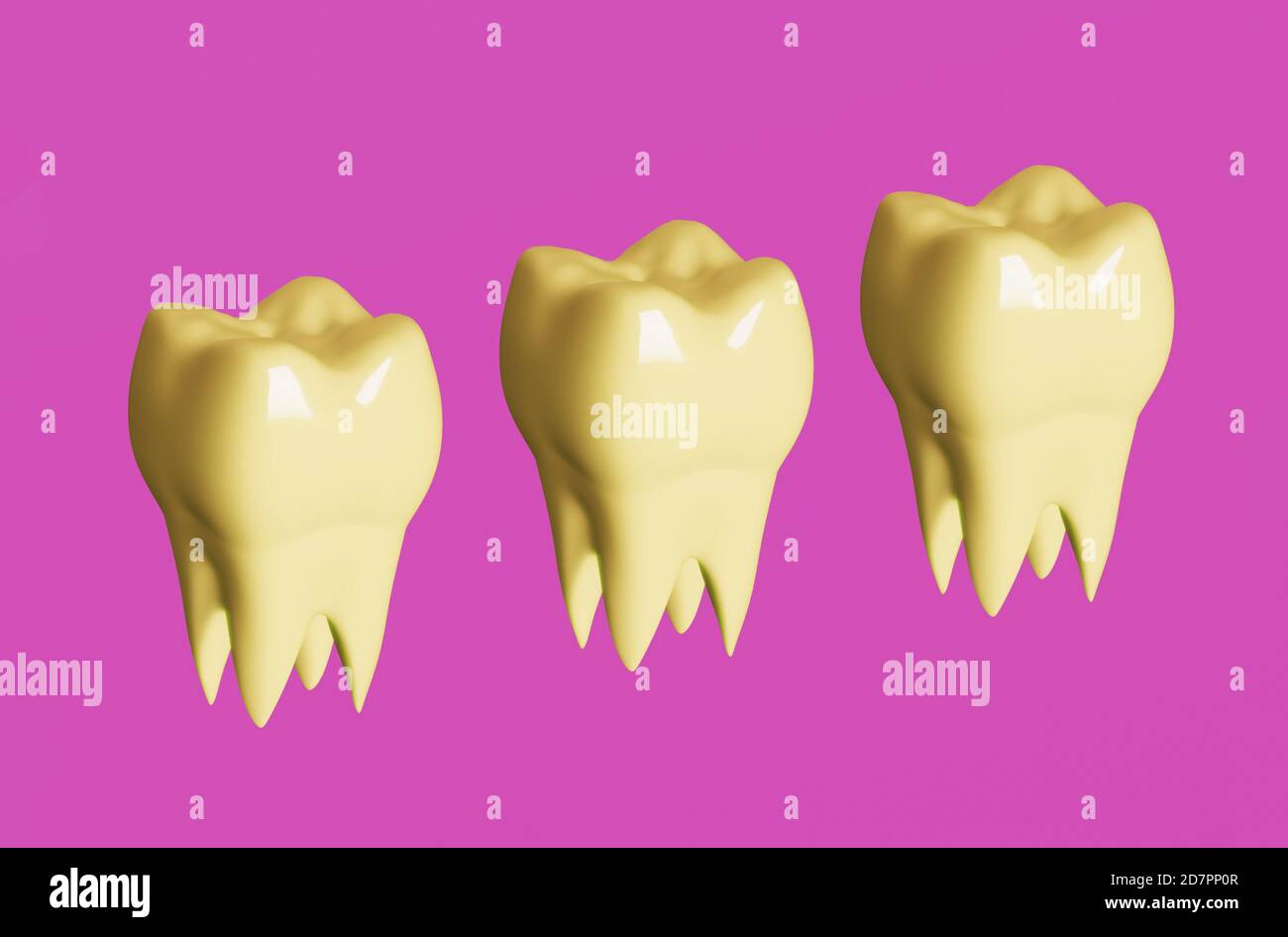 Yellow molar teeth on pink background. Minimal dental care concept. 3d ...
