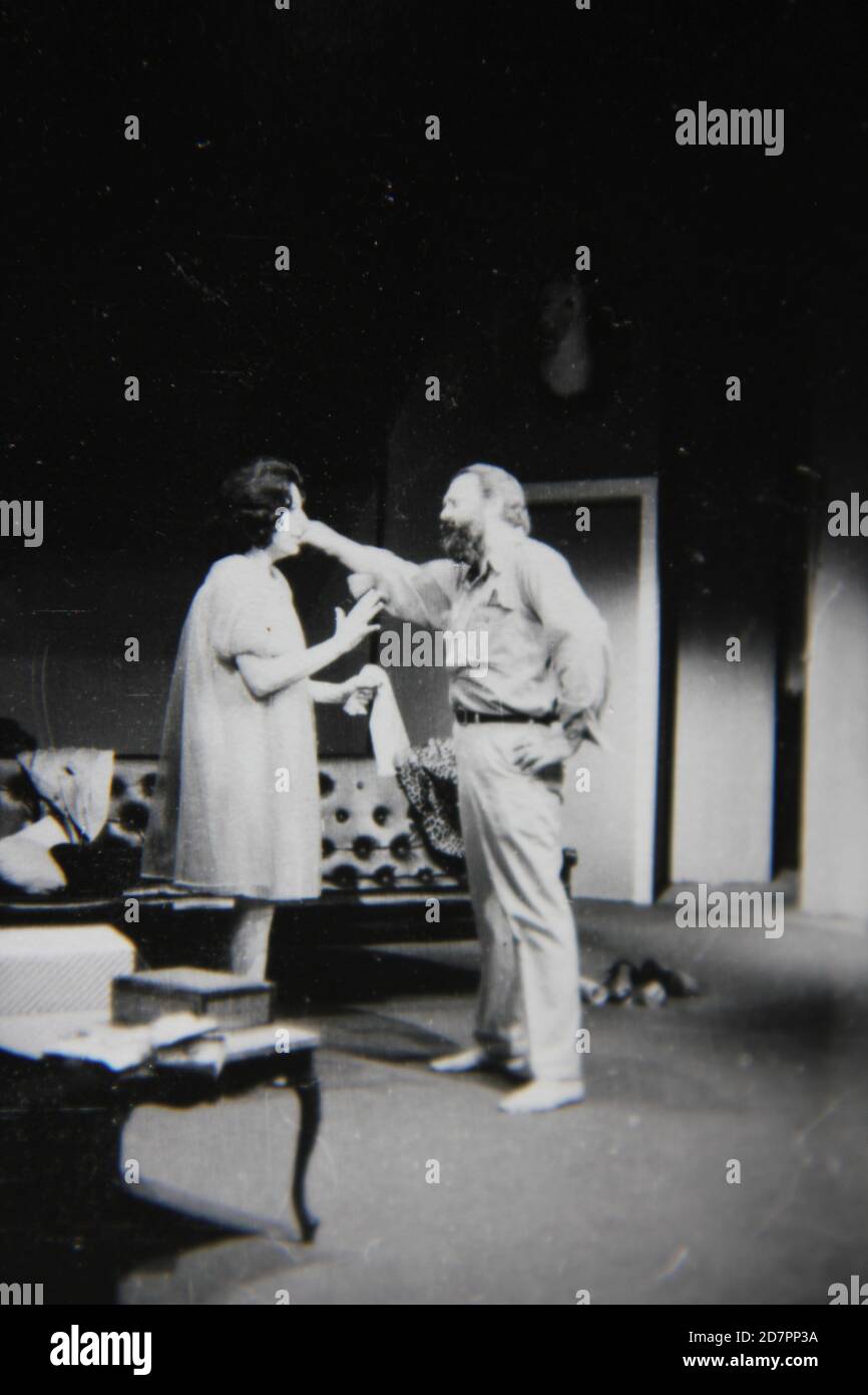 Fine 1970s vintage black and white photography of a stage play acted ...