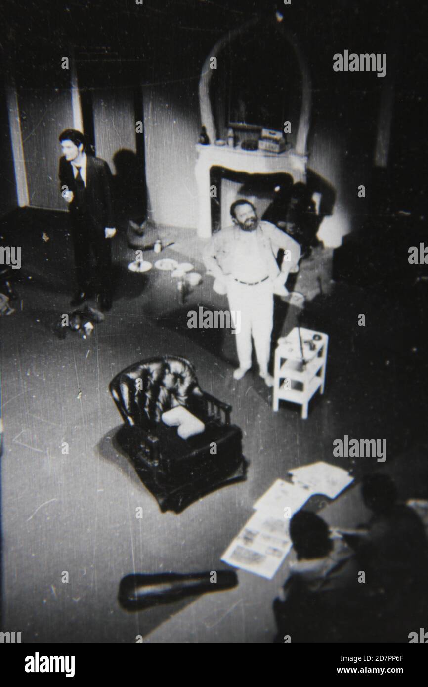 Fine 1970s vintage black and white photography of a stage play acted ...