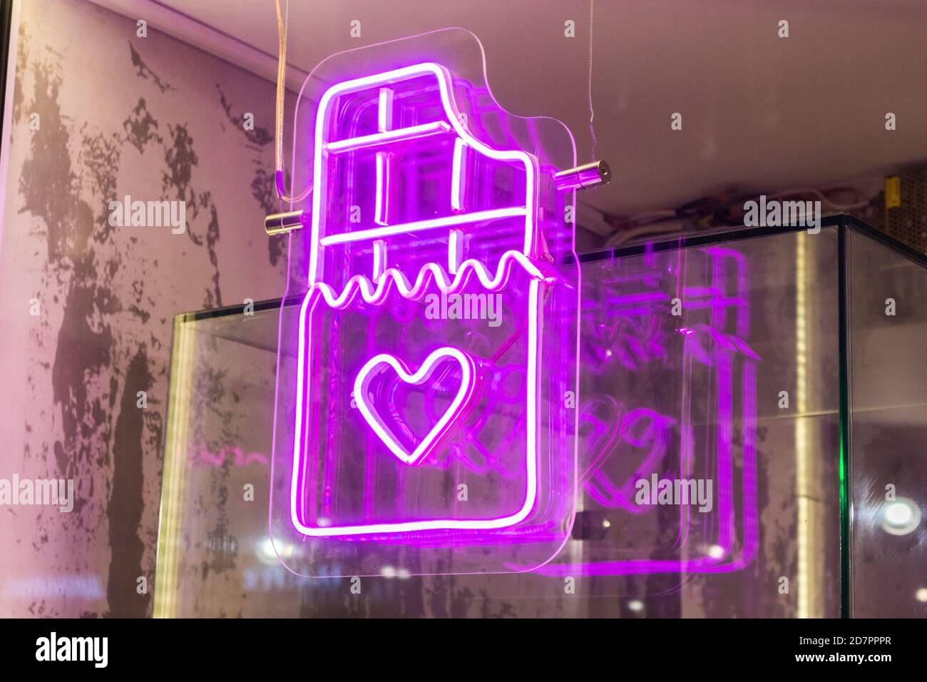 neon cafe sign chocolate purple signboard party symbol showcase Stock ...