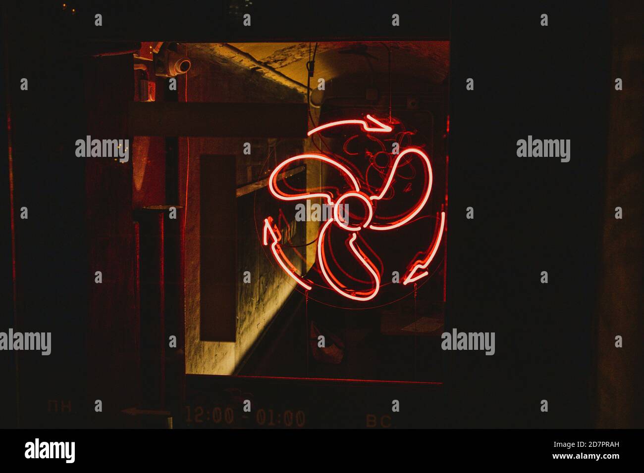 neon sign ventilation propeller red rotate cooling concept sign Stock ...