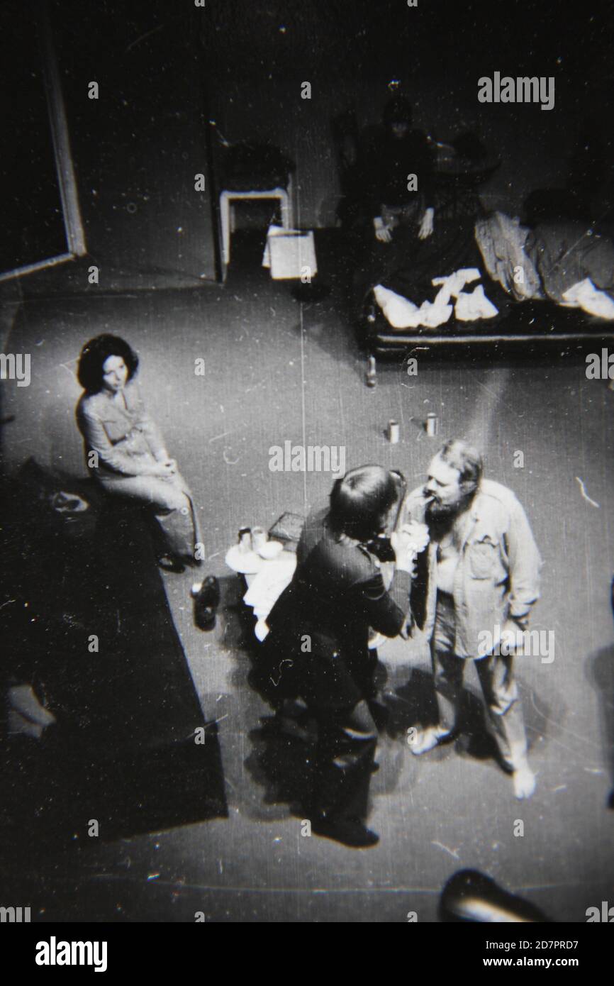 Fine 1970s vintage black and white photography of a stage play acted ...
