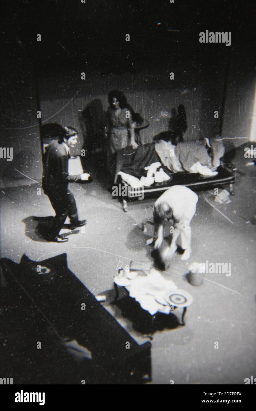 Fine 1970s vintage black and white photography of a stage play acted ...