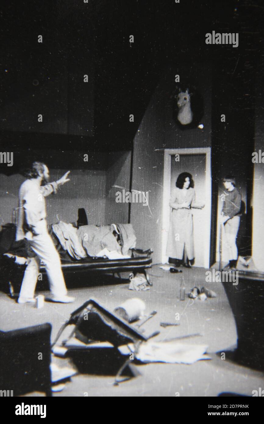 Fine 1970s vintage black and white photography of a stage play acted ...