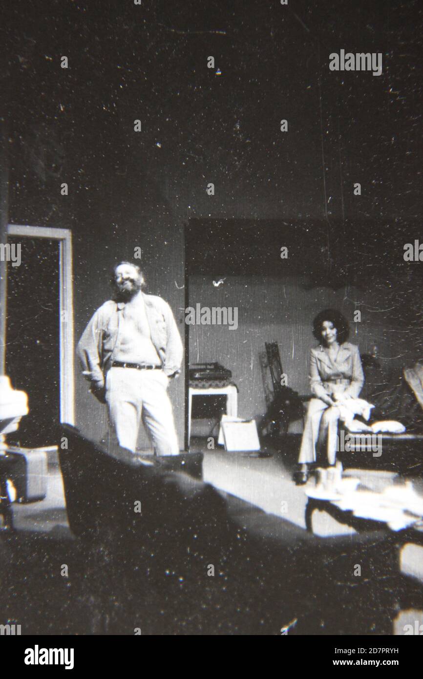 Fine 1970s vintage black and white photography of a stage play acted ...