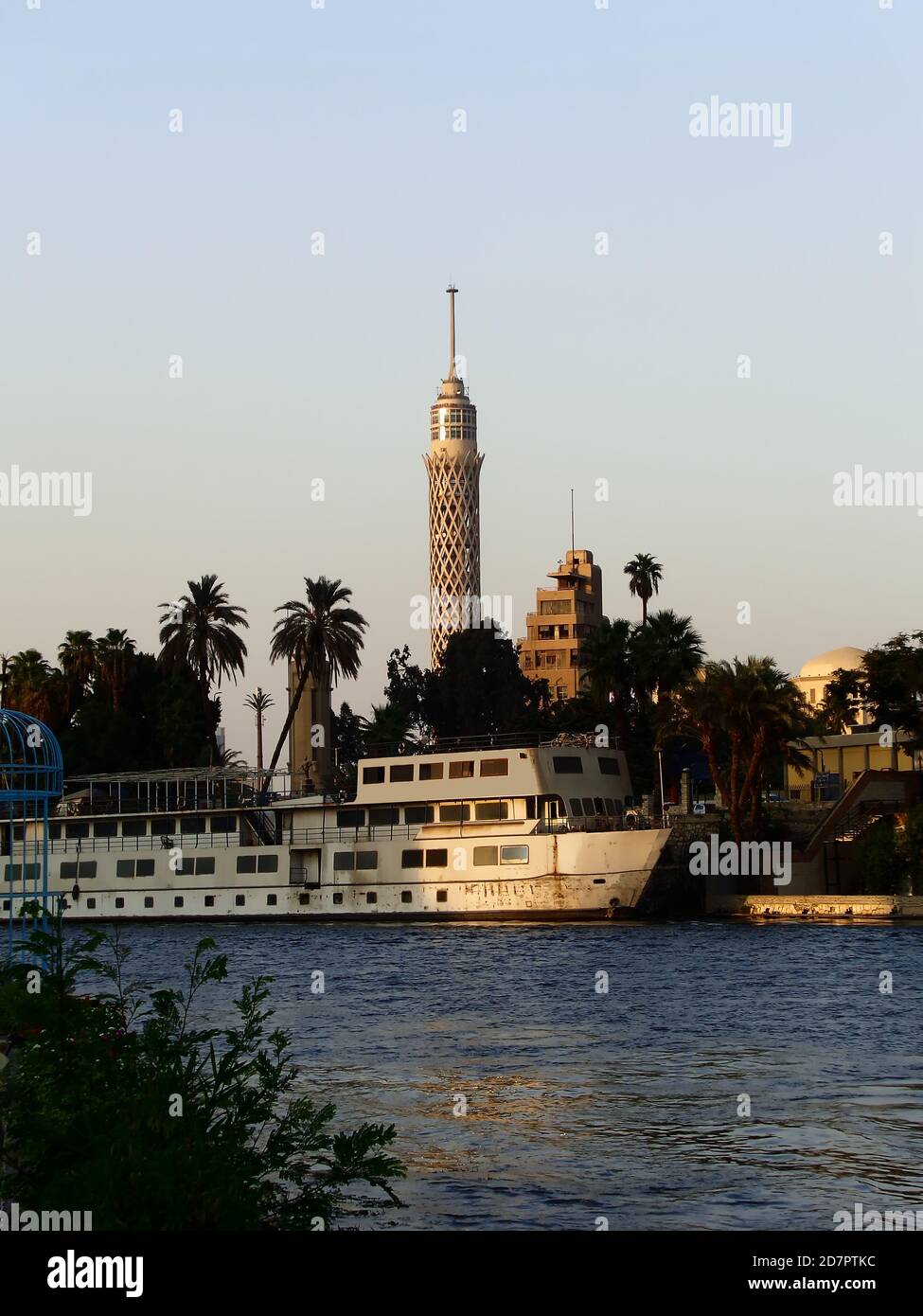 Cairo Tower, Cairo on the Nile in Egypt with the Nile River view: boat ...