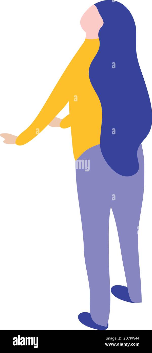 cartoon back view of standing woman icon over white background, flat ...