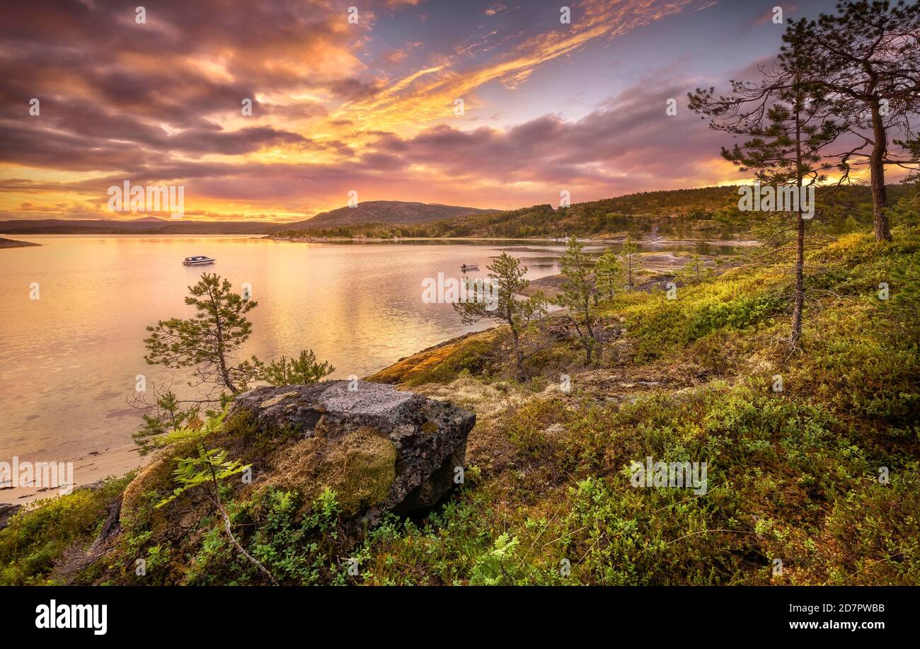 Midnight sun in midsummer by the fjord hi-res stock photography and ...