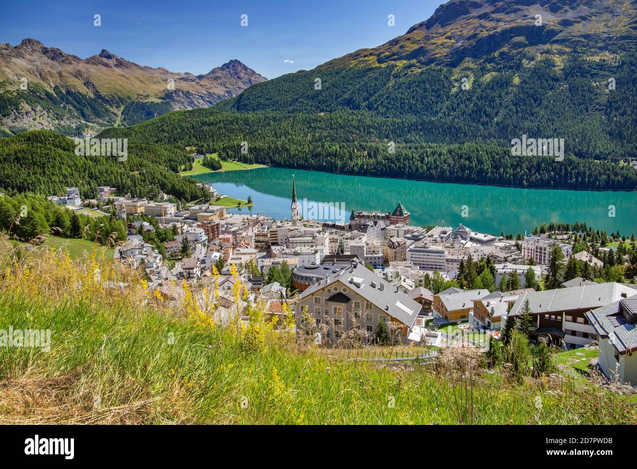 Village overview with lake st moritz hi-res stock photography and ...