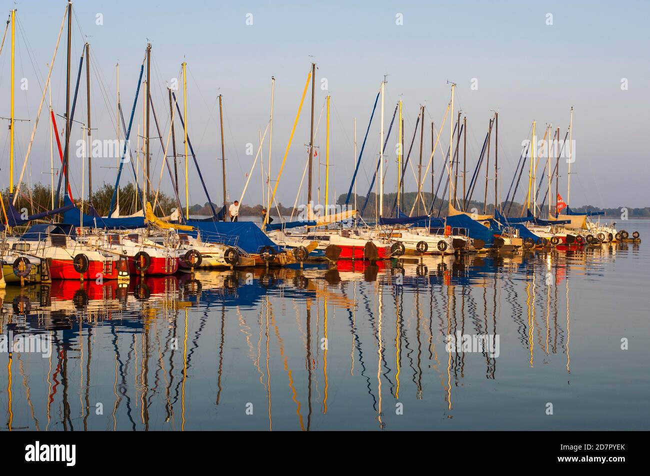 Sailboats at the Duemmer, lake, harbour, reflection, Lembruch, Lower ...