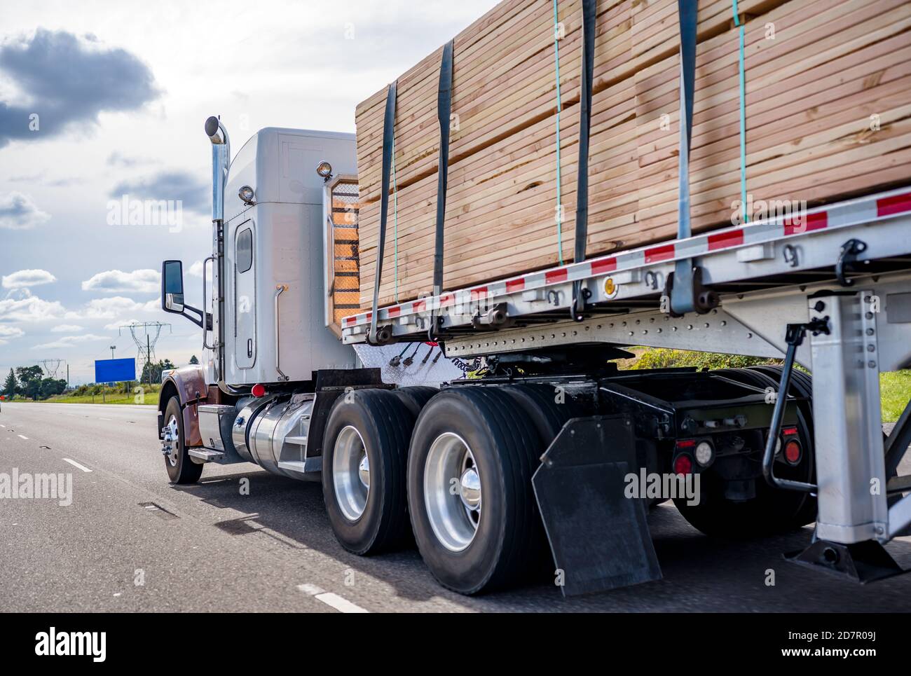 White classic powerful bonnet American big rig professional semi truck ...