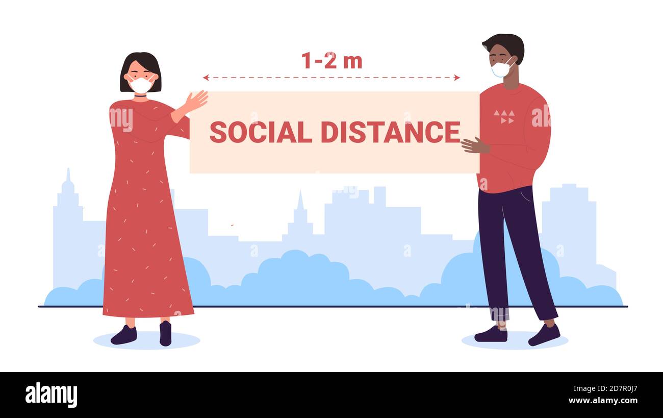 Outdoor social distance infographic vector illustration. Cartoon man ...