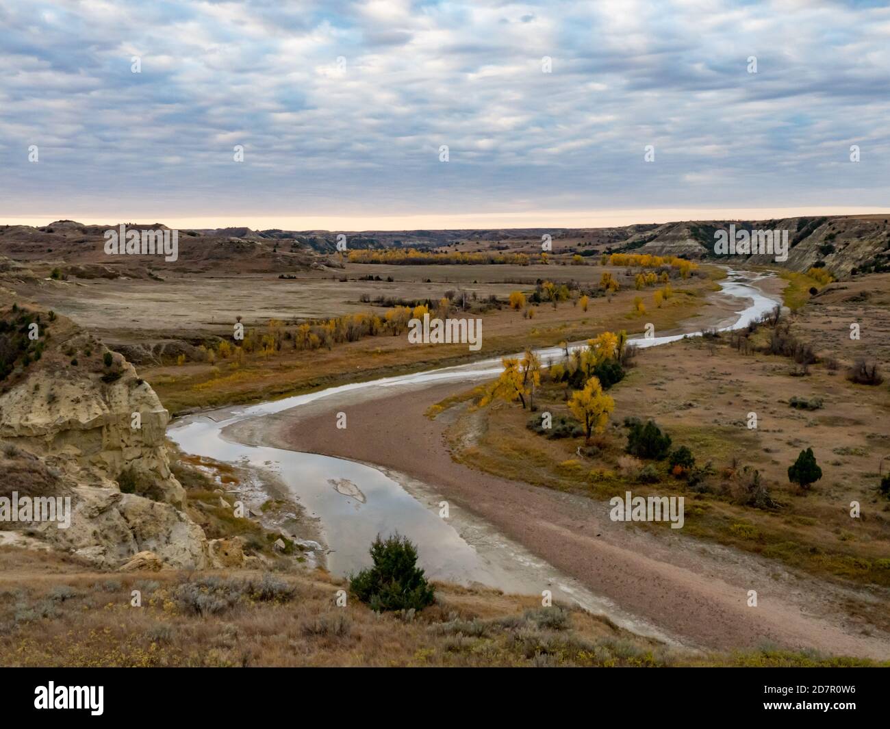 Fall colors along the little missouri river in the Badlands of Theodore ...