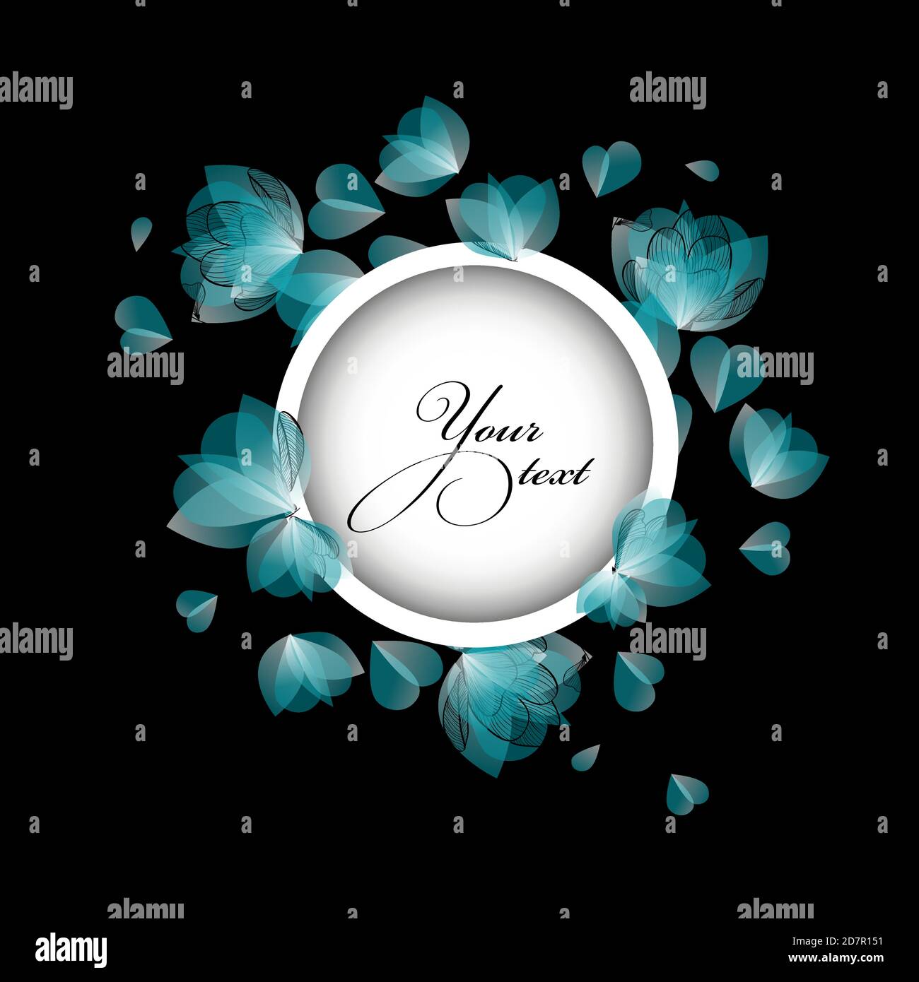 Round frame with delicate blue flowers. Vector illustration Stock ...