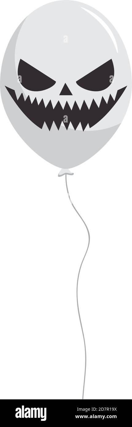 halloween concept, balloon with scary face over white background, flat ...