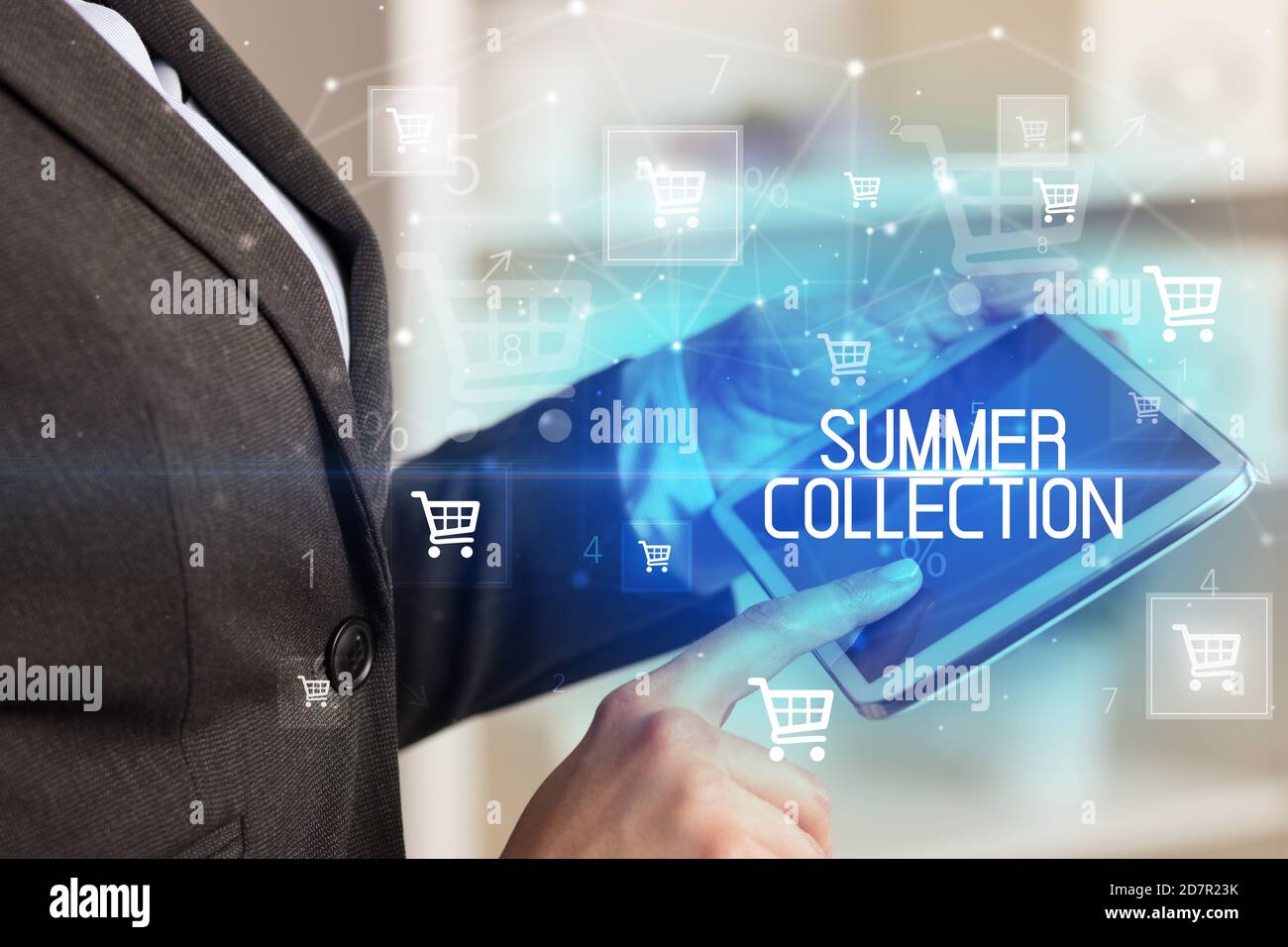 Young person makes a purchase through online shopping application with ...