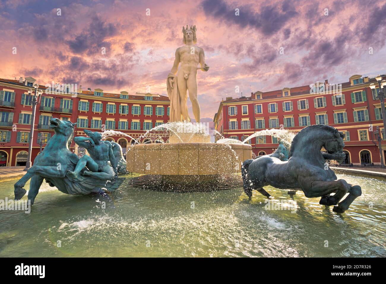 City of Nice Place Massena square and Fountain du Soleil view, tourist ...