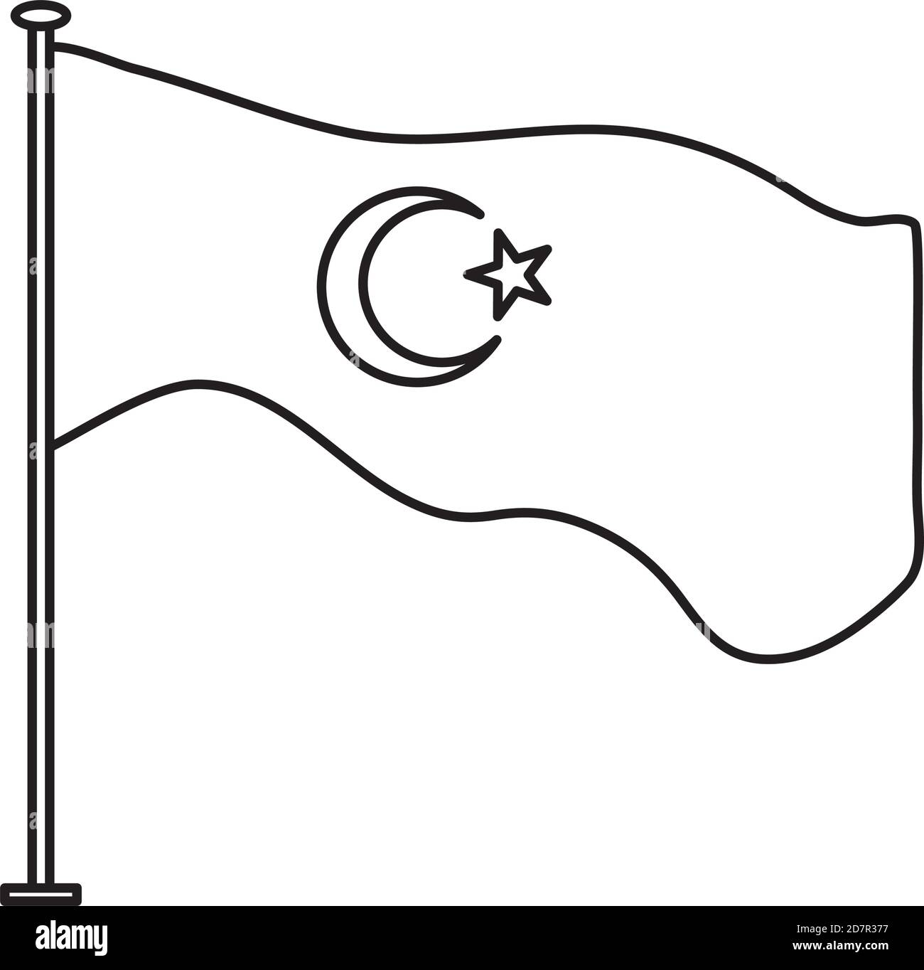turkey flag with pole icon over white background, line style, vector ...
