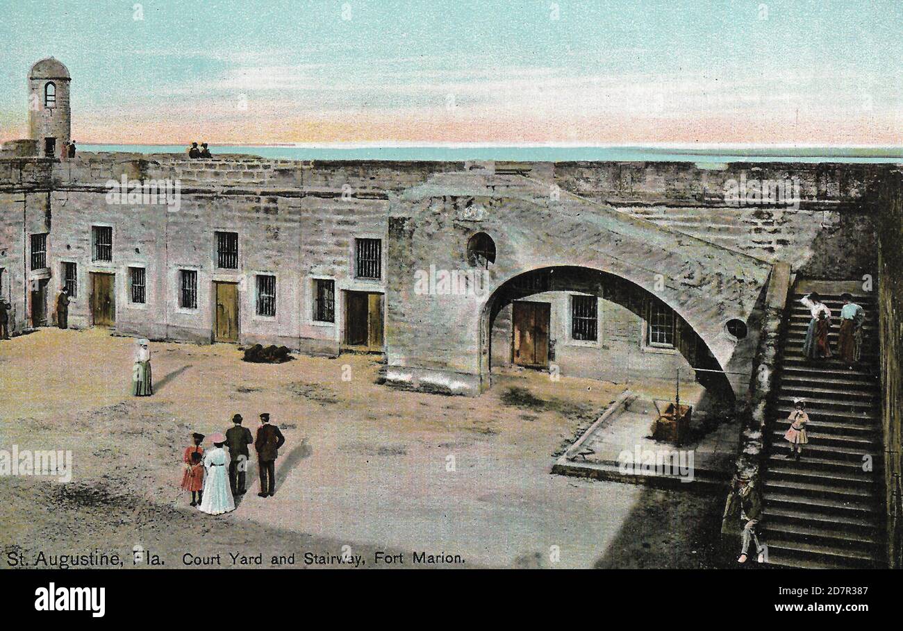 Old Image Showing the Courtyard and Stairway at Fort Marion in St ...