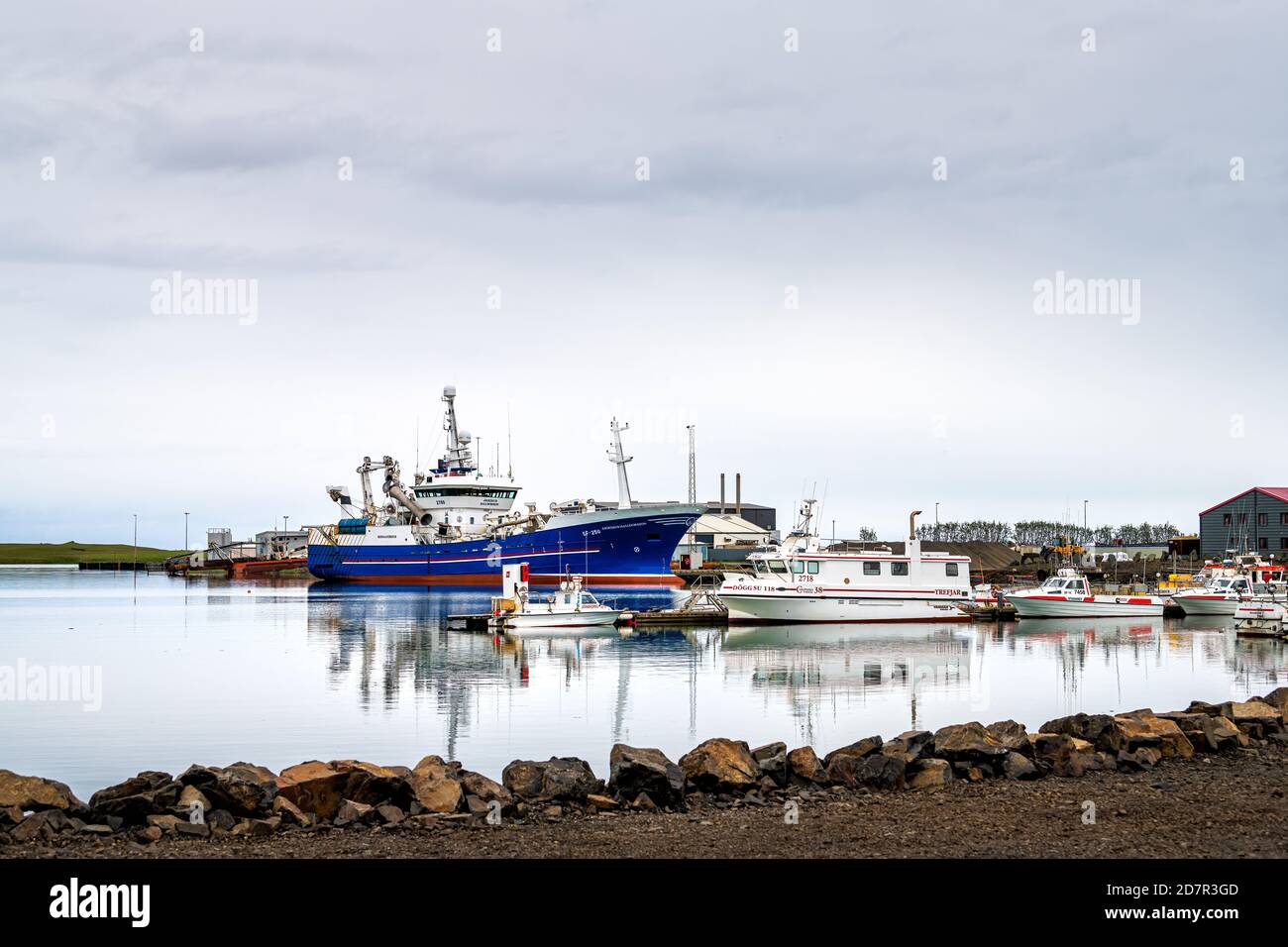 Hofn, Iceland - June 15, 2018: Small fishing village town harbor marina ...