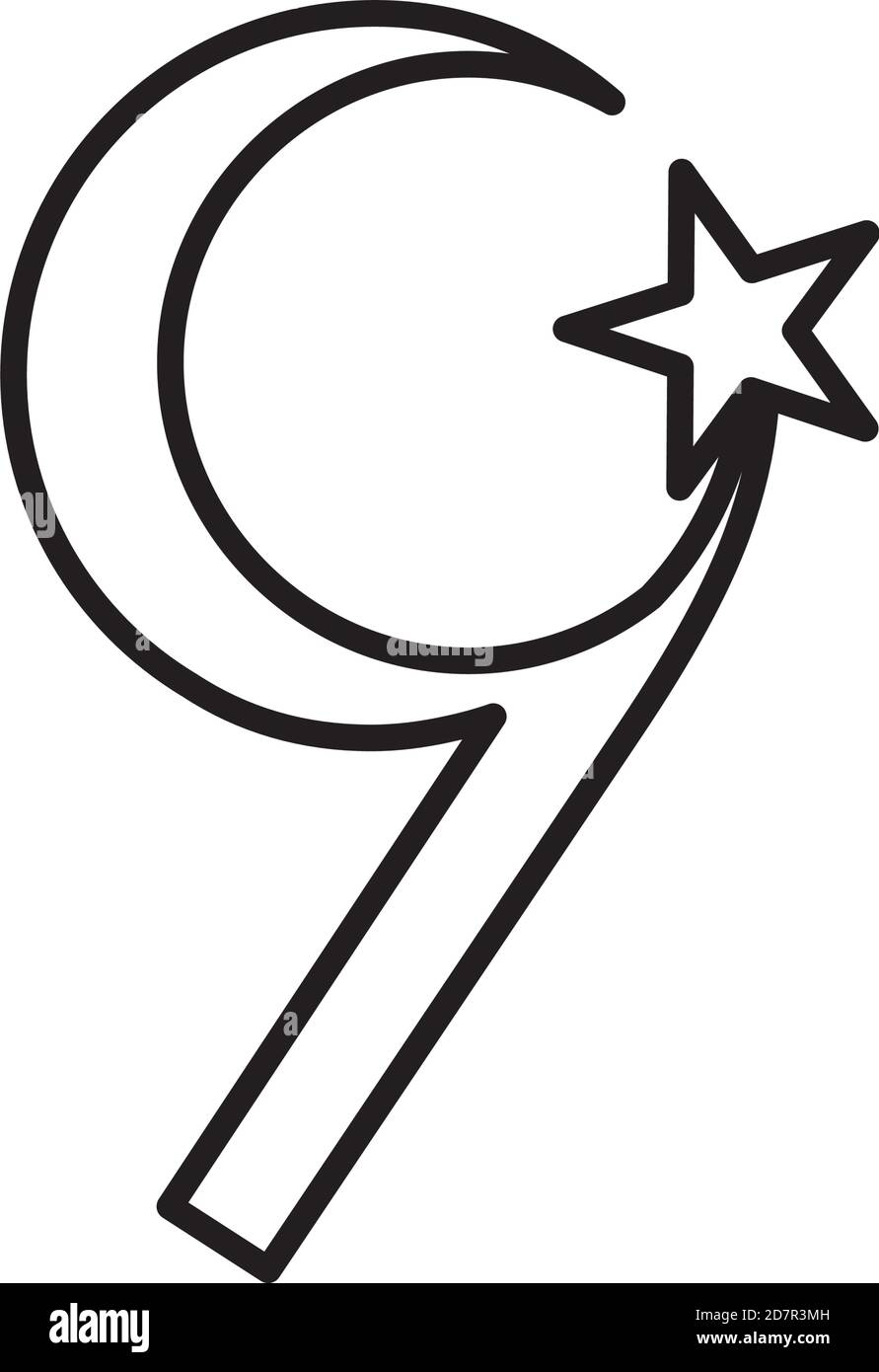 turkey star and crescent moon over white background, line style, vector ...