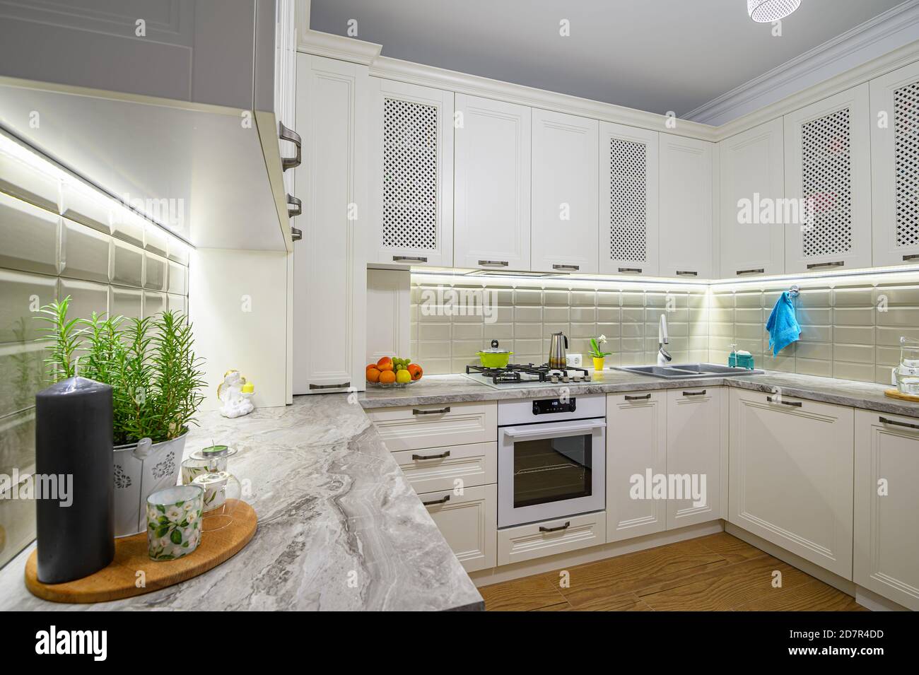 White kitchen in classic style Stock Photo - Alamy
