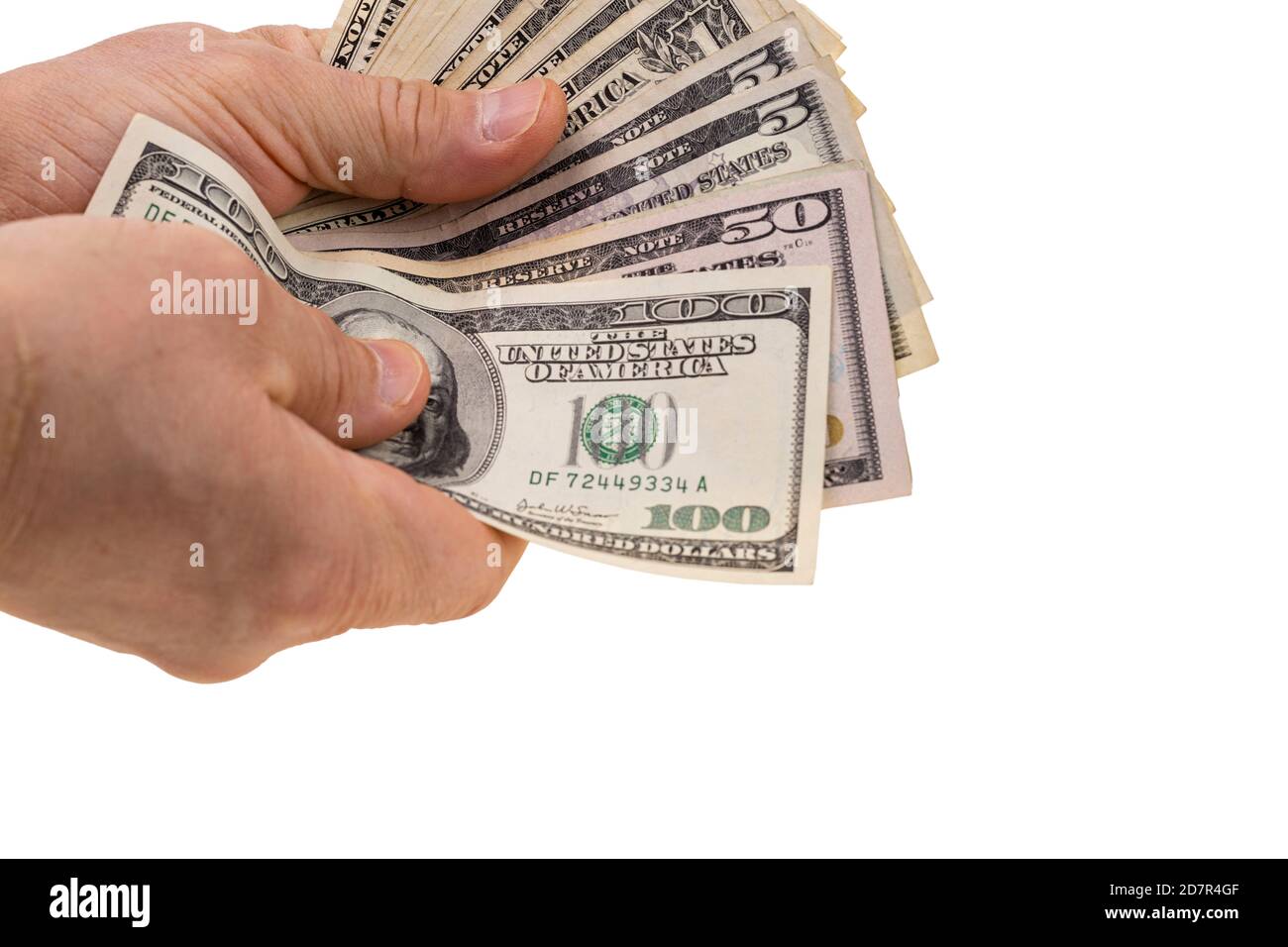 Close up view of male hands holding dollars. Money concept background ...