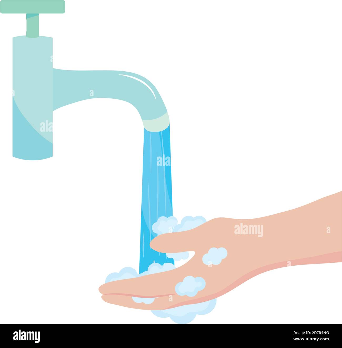 water faucet with water falling and hands washing over white background ...