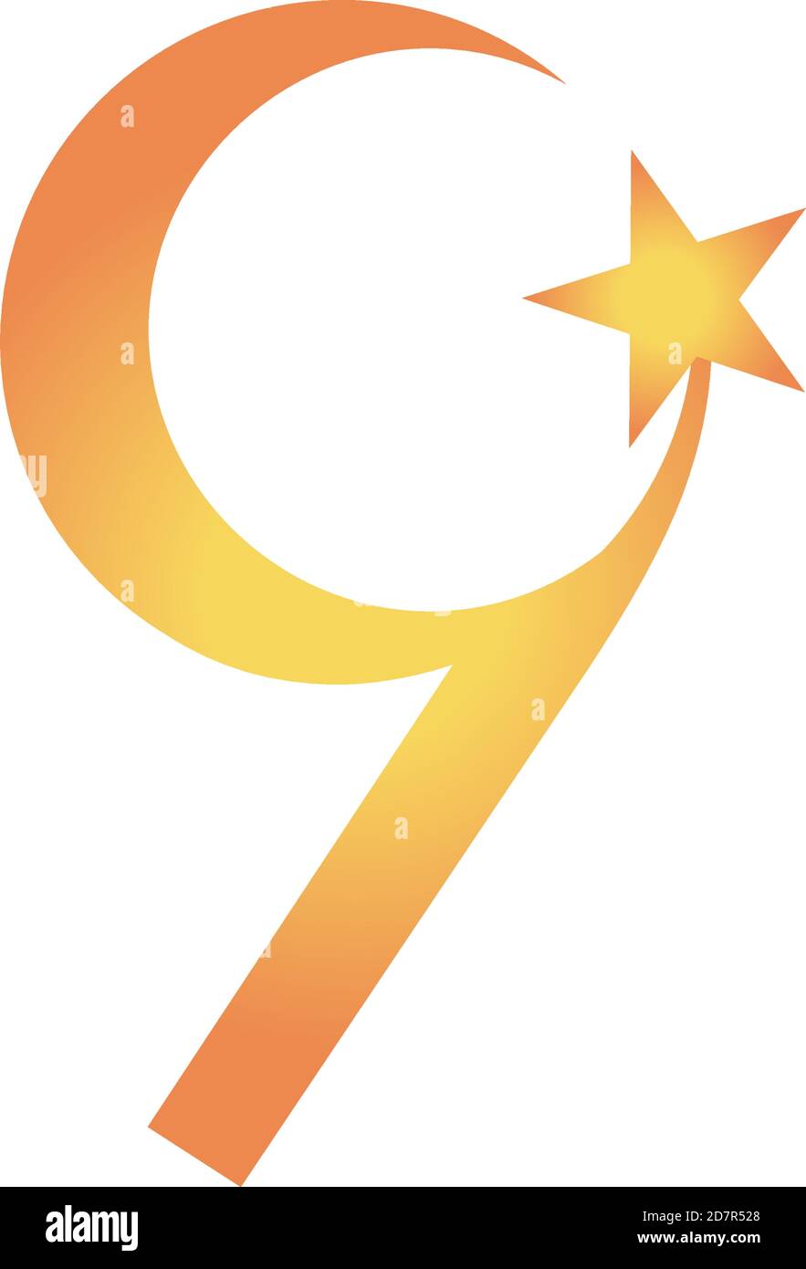 turkey star and crescent moon over white background, flat style, vector ...