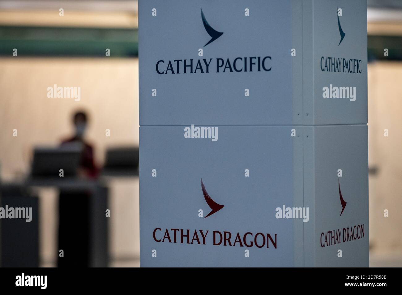 A sign of the Hong Kong airlines Cathay Pacific and Cathay Dragon ...