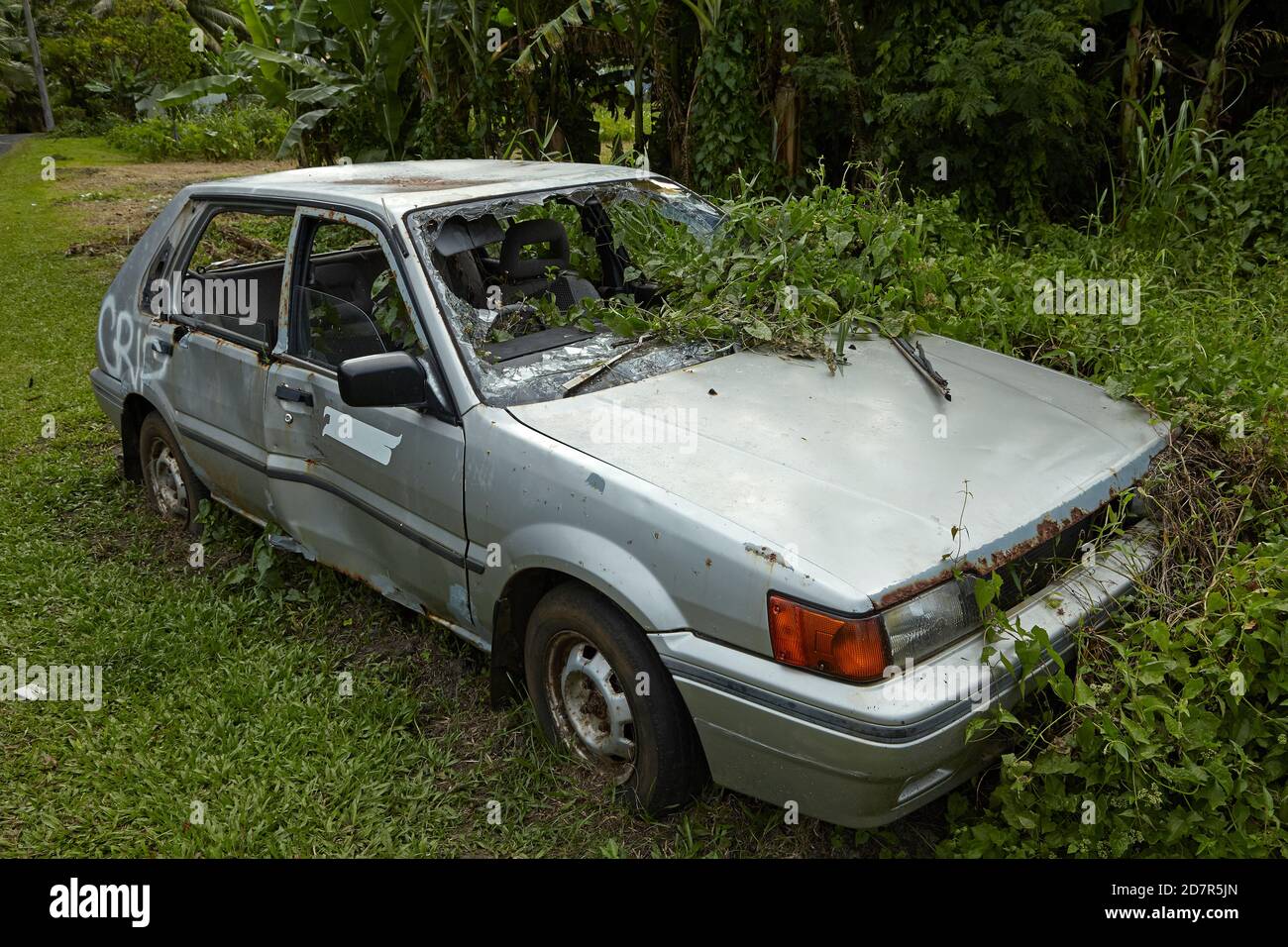 Vines on abandoned car, Rarotonga, Cook Islands, South Pacific Stock ...