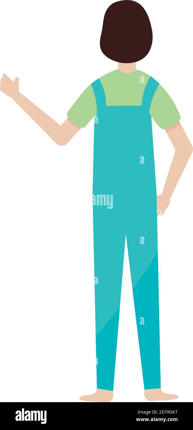 cartoon back view of standing woman over white background, flat style ...