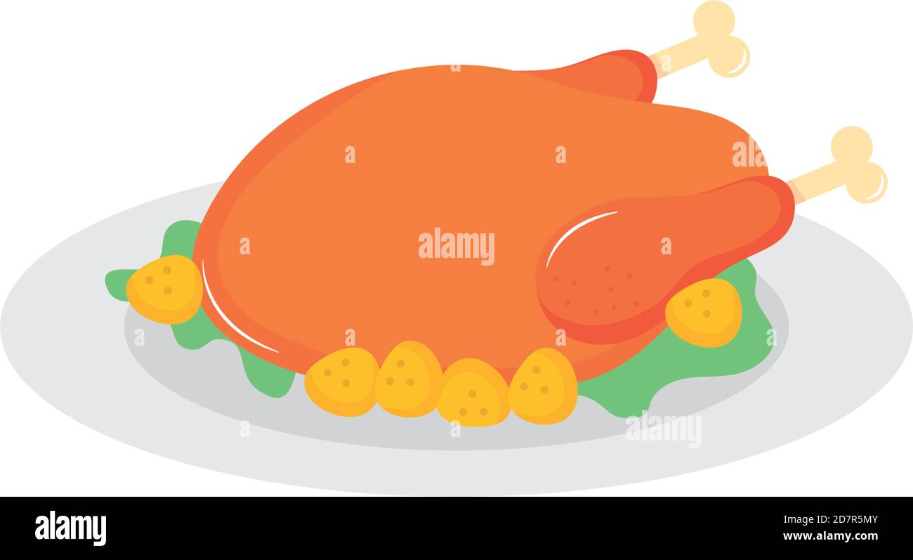 roasted turkey icon over white background, flat style, vector ...