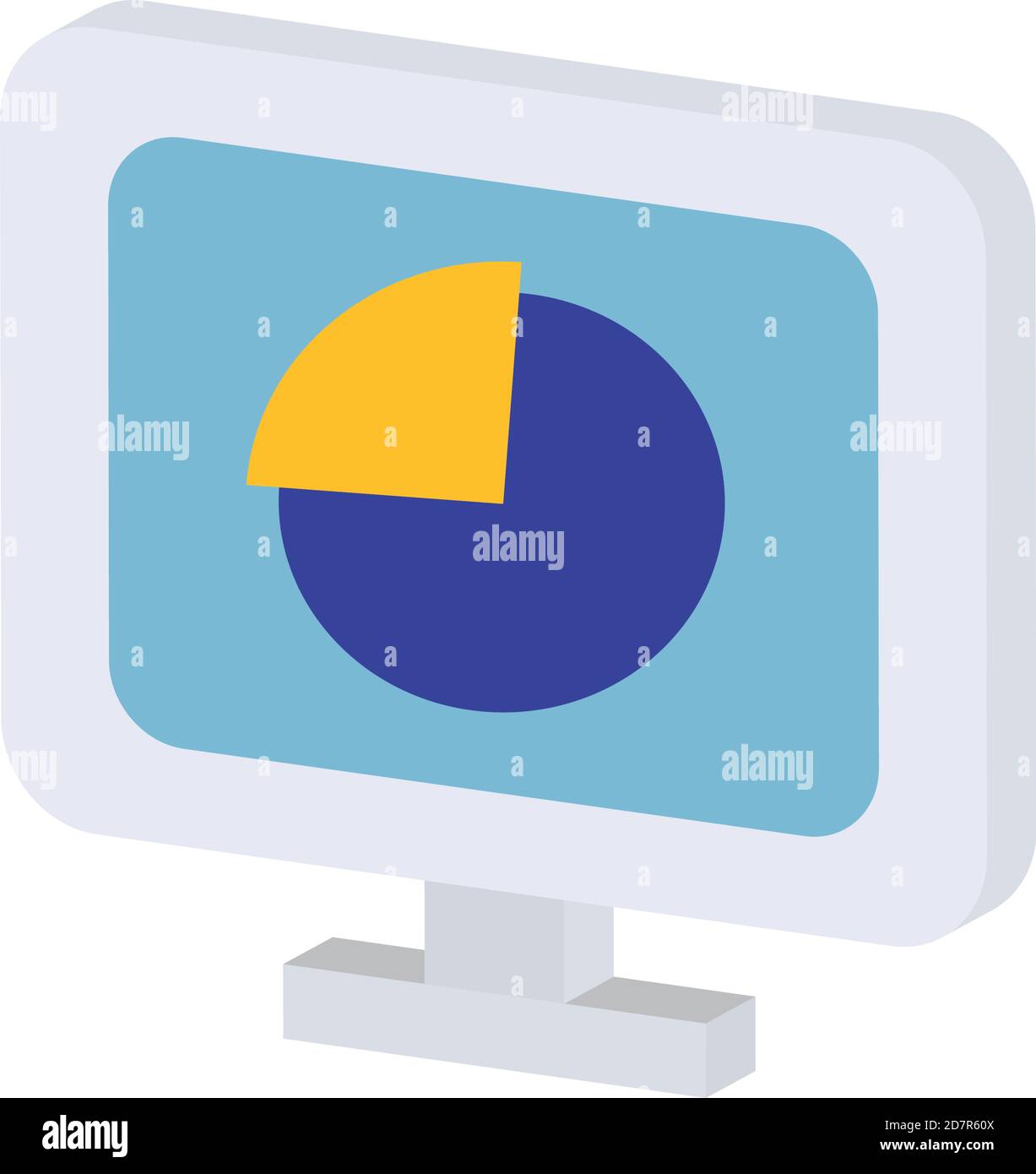 computer with pie chart on screen over white background, flat style ...