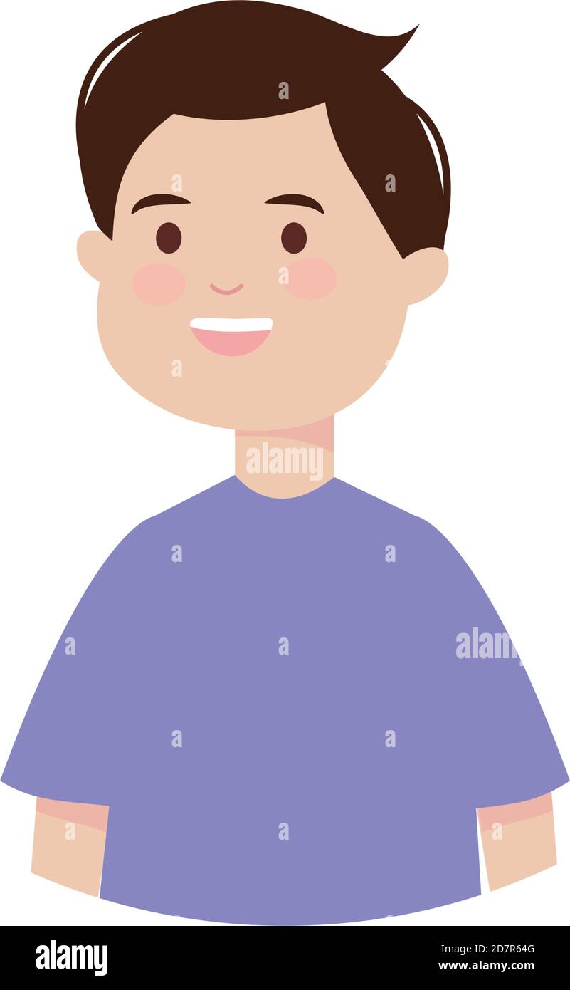 cartoon man smiling and wearing purple tshirt over white background ...